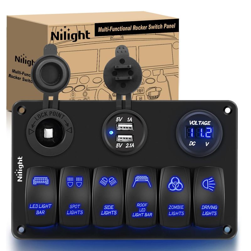 Nilight 6 Gang Rocker Switch Panel Laser Etched Aluminum Light Bar ...