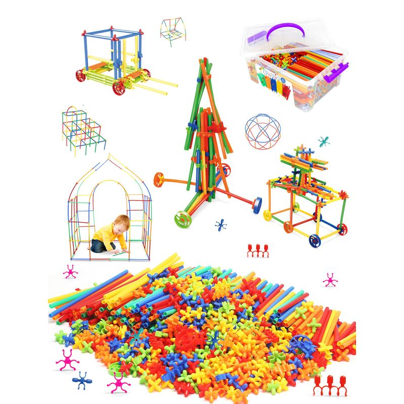 Straw Constructor Toy 600Pcs STEM Building Toys Set,Upgrade Interlocking Plastic Educational ...