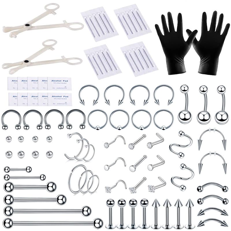 Tustrion 94PCS Mixed-pack Piercing Kits for All Body Piercings ...