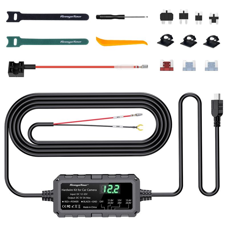 Range Tour Dashcam Hardwire Kit Mini USB with LED Screen, 12-32V to 5V ...