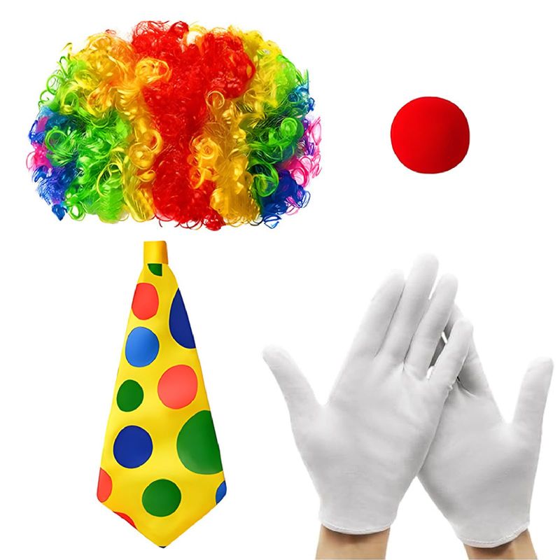 4 Pcs Clown Costume Set, Clown Nose Clown Wig Clown White Gloves Clown ...