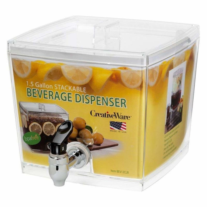 CreativeWare Beverage Dispenser with No Base Sleeve, 1.5 Gallon, Clear ...