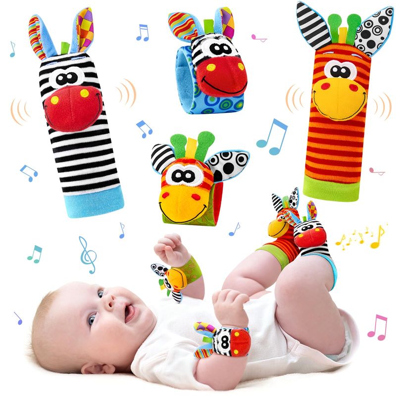 Baby Wrist Rattle & Foot Finders Set, Soft Baby Rattle Toy Newborn ...