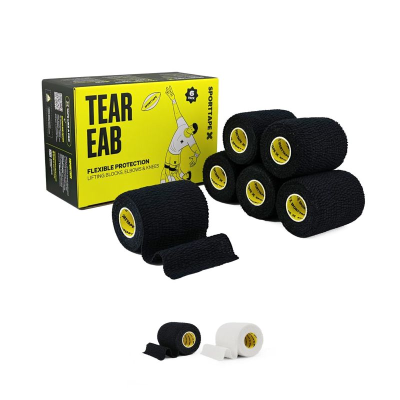 6 Rolls - SPORTTAPE EAB Tape | 7.5cm x 4.5m - Black - Tearable Elastic ...