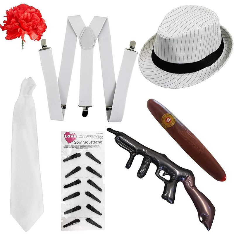 ADULTS 1920S GANGSTER ACCESSORY SET. 7 PIECE AL CAPONE FANCY DRESS KIT ...