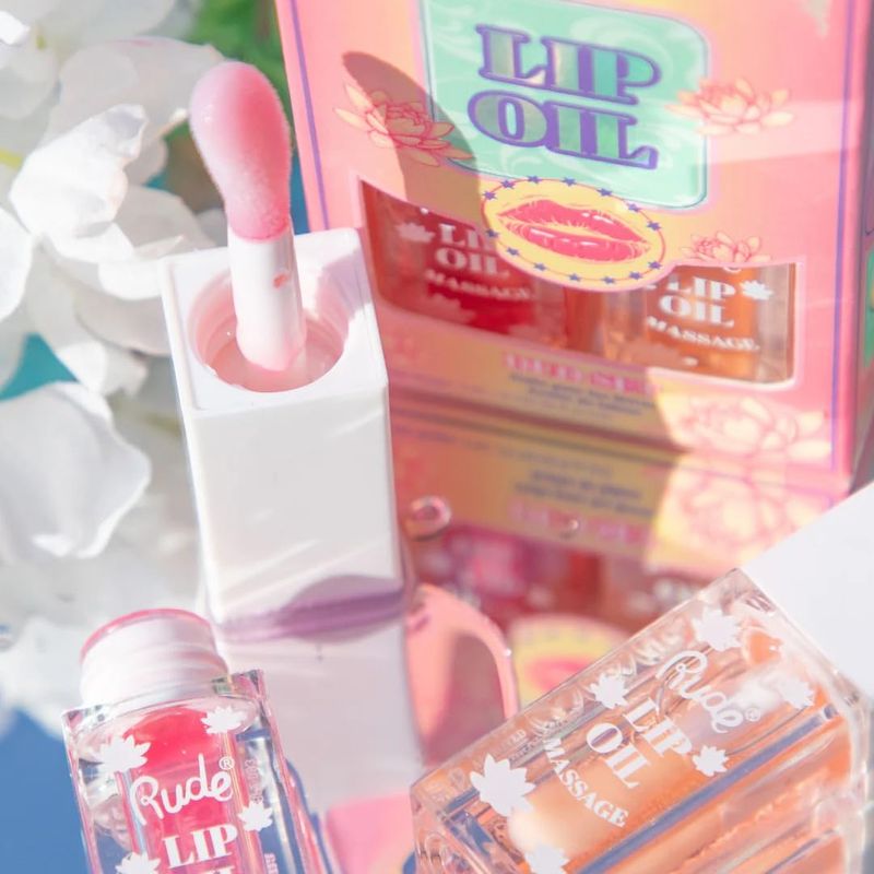 RUDE Cosmetics Lip Oil Massage Set, Plumping Lip Gloss Oil for Women ...