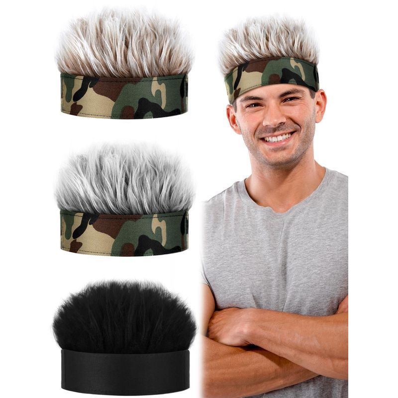 3 Pcs Men's Novelty Hair Hats Spiked Funny Golf Visors Adjustable Wig ...