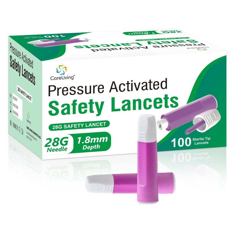 CARELIVING Safety Lancets, Sterile, Pressure Activated Activation, 1.8 ...