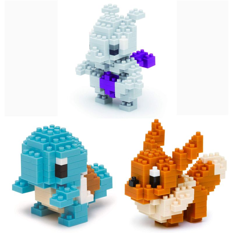 Nanoblock - 3 Sets Bundle - Squirtle (Zenigame), Mewtwo and Eevee (Eievui) - Adjustable Pokemon ...