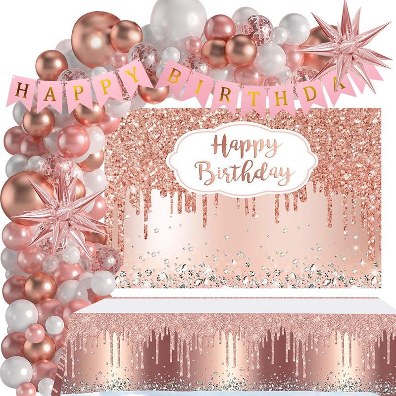 Rose Gold Birthday Party Decorations, 121PCS Happy Birthday Party ...
