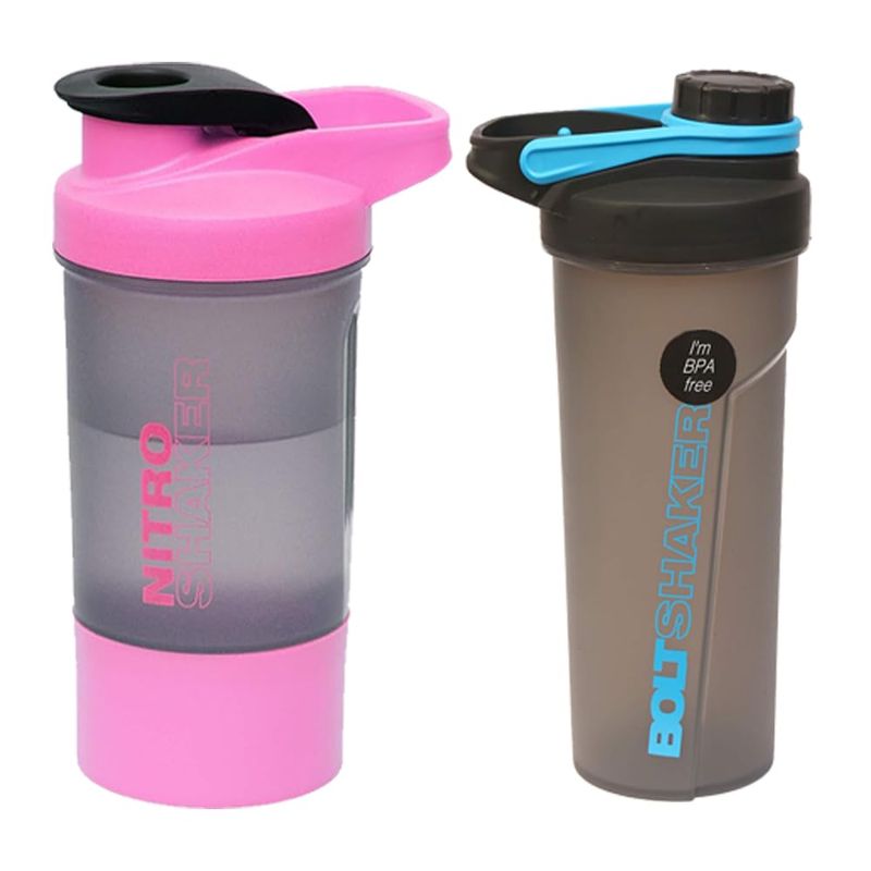 Set of – Blue Bolt Shaker + Pink Nitro Shaker - 600ml with 700ml Steel ...