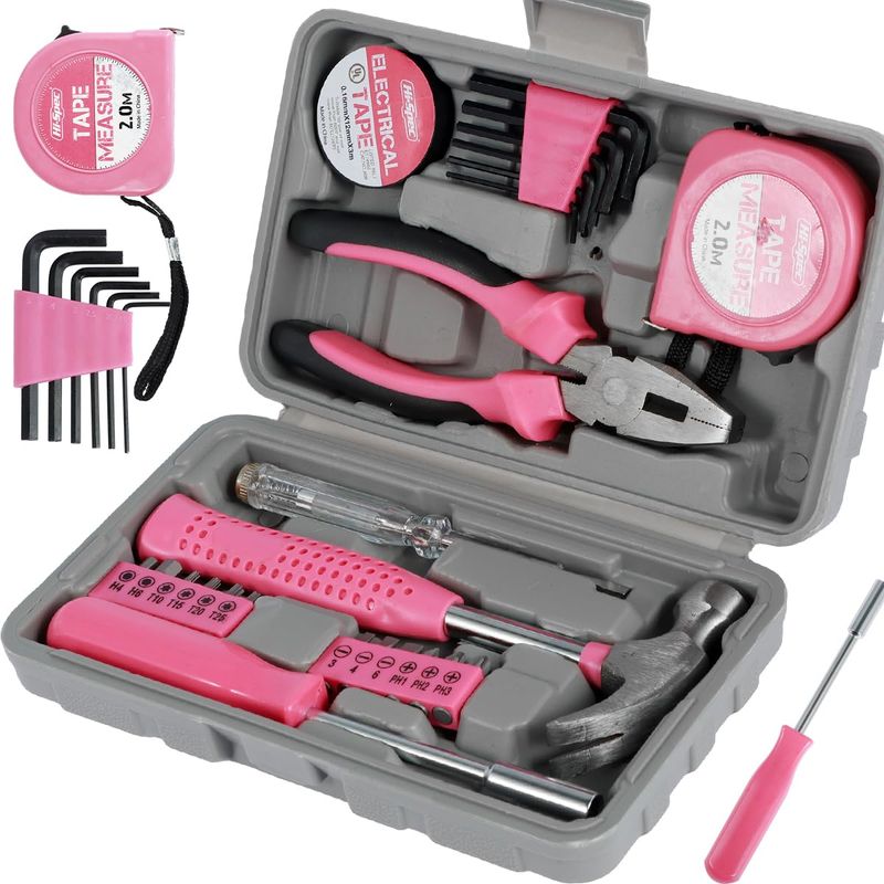 Pink Tool Kit—24Pcs Household DIY Hand Tool Set Multi-Purpose Home Repair Tool Box Include ...