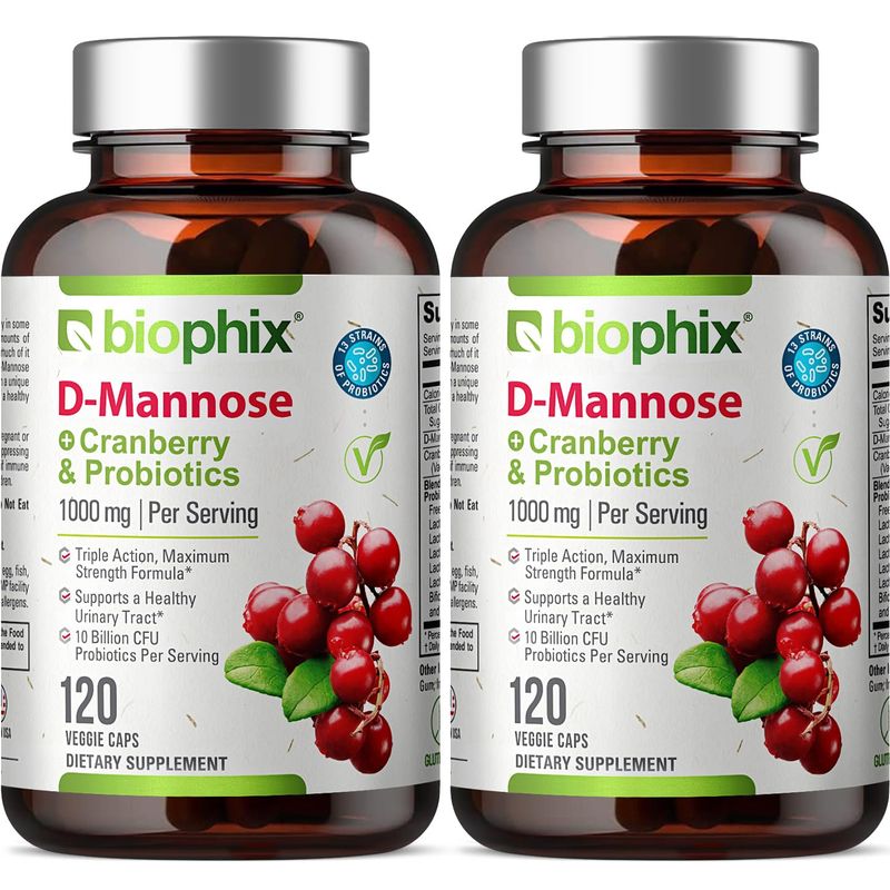 biophix D-Mannose Plus Cranberry and Probiotics 1000 mg 120 Vcaps 2 ...