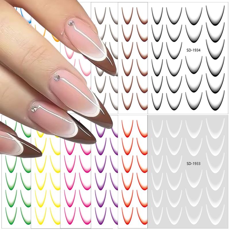 12Sheets Gradient French Line Nail Stickers, Colorful Stripes Line ...