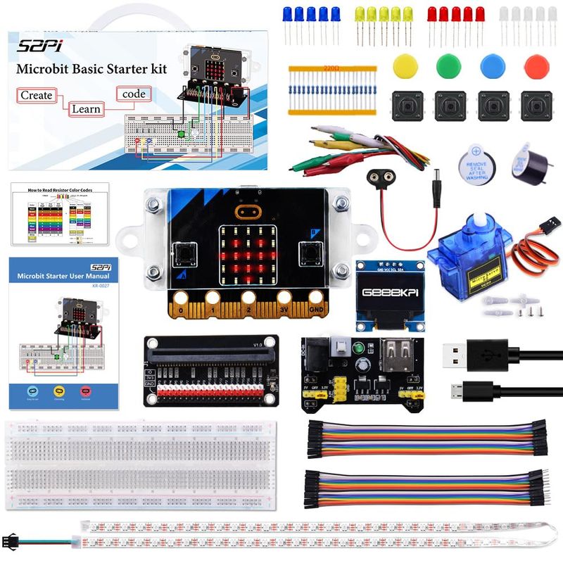 GeeekPi MicroBit Basic Starter Kit with BBC Micro:Bit V2.2 Board, DIY Programming STEM Kit with ...