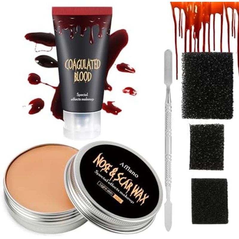 Afflano Halloween Fake Blood SFX Makeup Kit, Skin Scar Wax+ Stage Fake ...