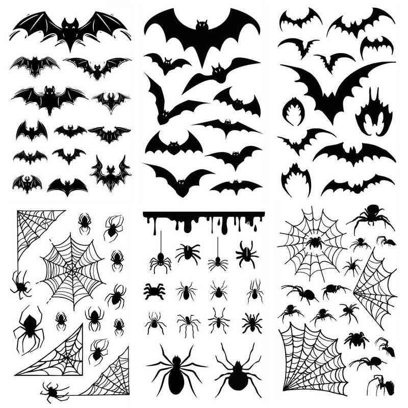 Halloween Bats Face Tattoos, 6-Sheet Fake Spider Web Temporary Face ...