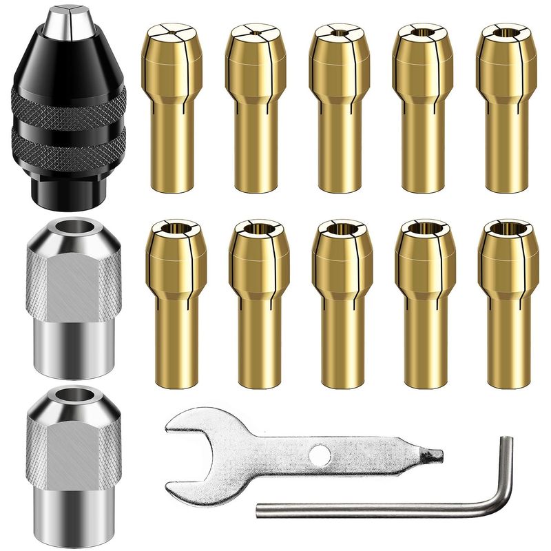 Drill Chuck Collet Set 15 Pcs,Brass Collet Set,Collet Nut Kit,0.8-3.2mm ...