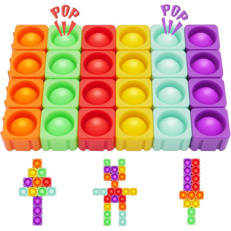 Pop Blocks Fidget Toys, Rainbow Silicone Popper Infinity DIY Building ...
