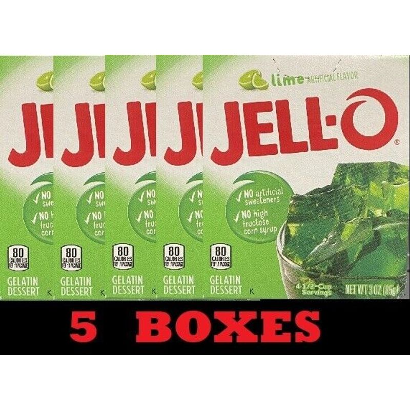 5x Jello LIME Gelatin Dessert 3 oz Box Jell-O - 5 BOXES BULK - FREE ...