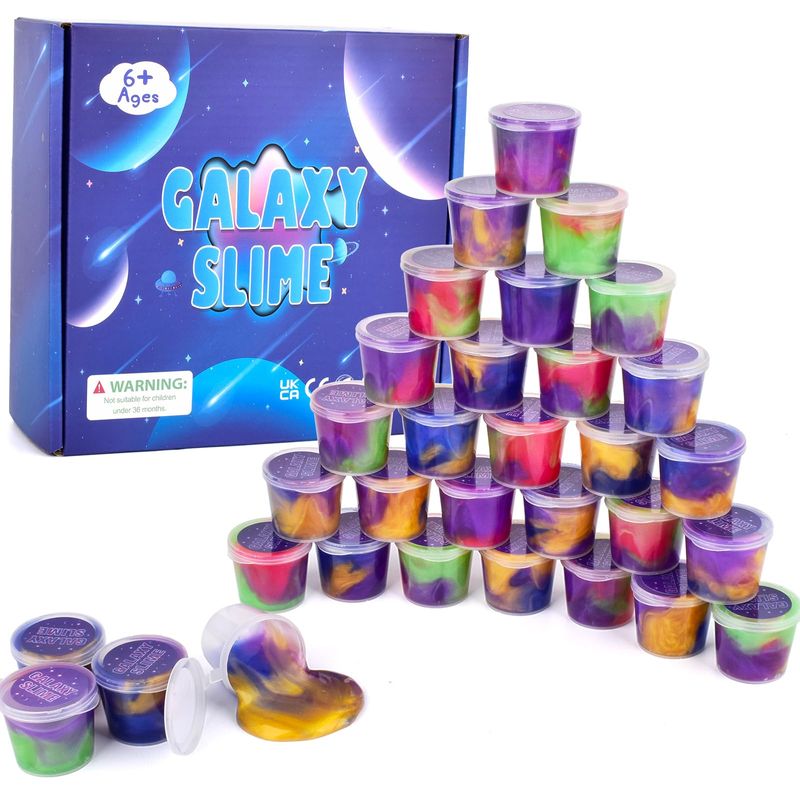 32 Pack Mini Galaxy Slime Kit, Non-Sticky Mess-Free, Stress Relief ...