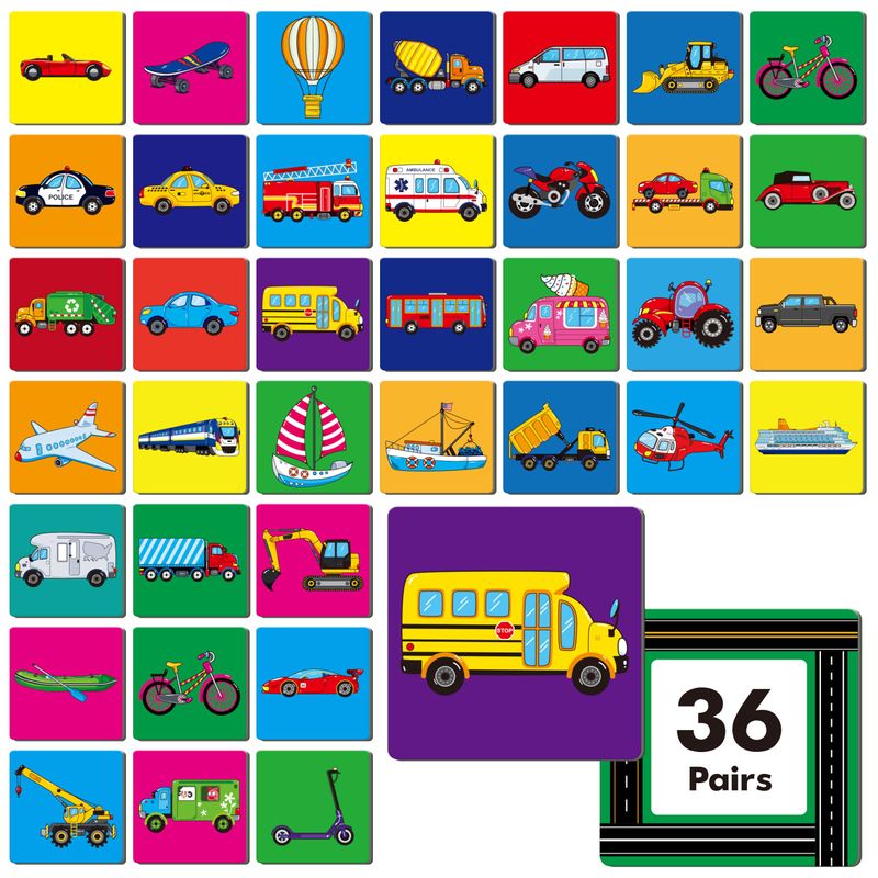 Vehicle Matching Game, 72 PCS Traffic Memory Matching Cards for ...