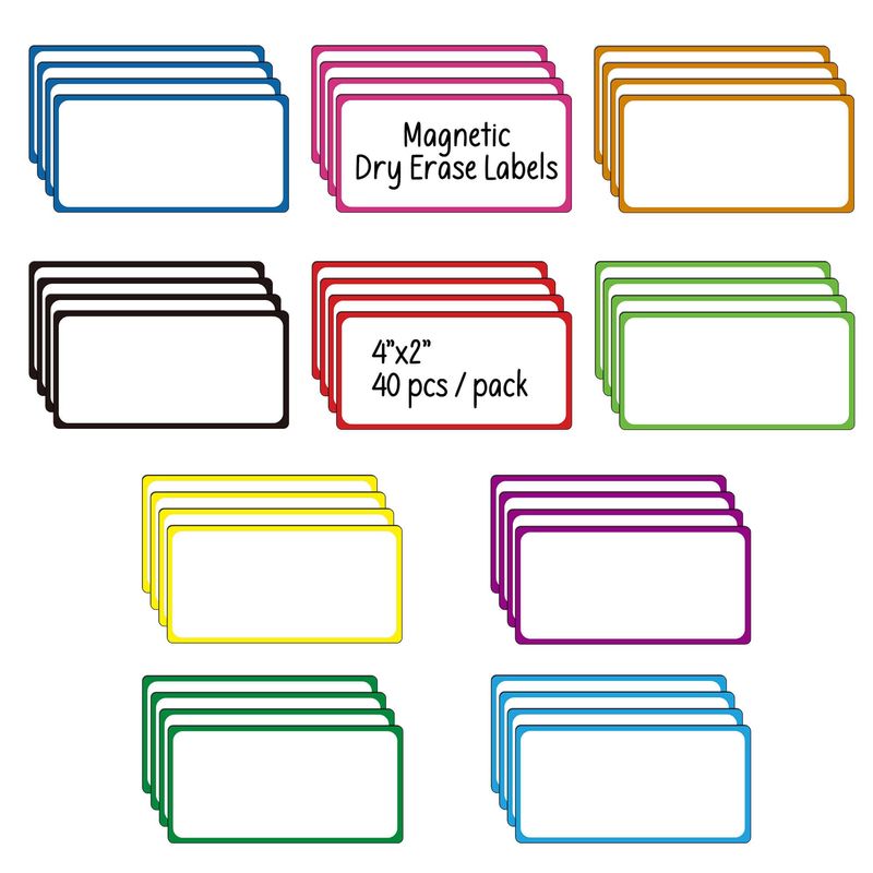 ZazzyKid Dry Erase Magnetic Labels: 40PCS, 4x2” Magnets Name Tags ...