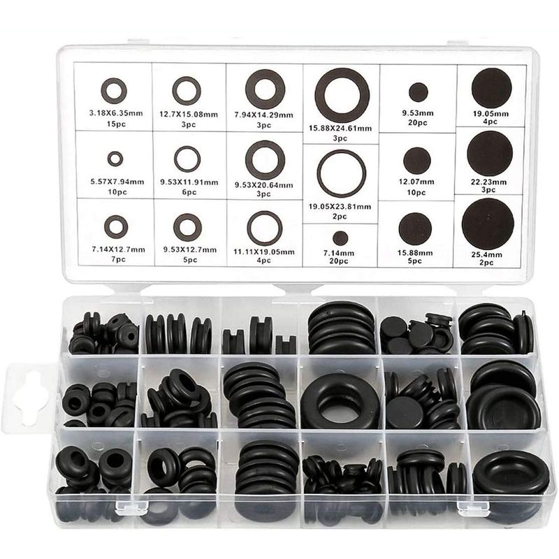Litensh 125pcs Black Rubber Grommet Assortment Kit, Electrical Grommets ...