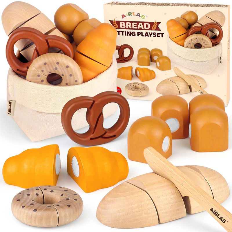 Wooden Play Food Bakery Toy Sets for Kids Kitchen Grocery Pretend Fake ...