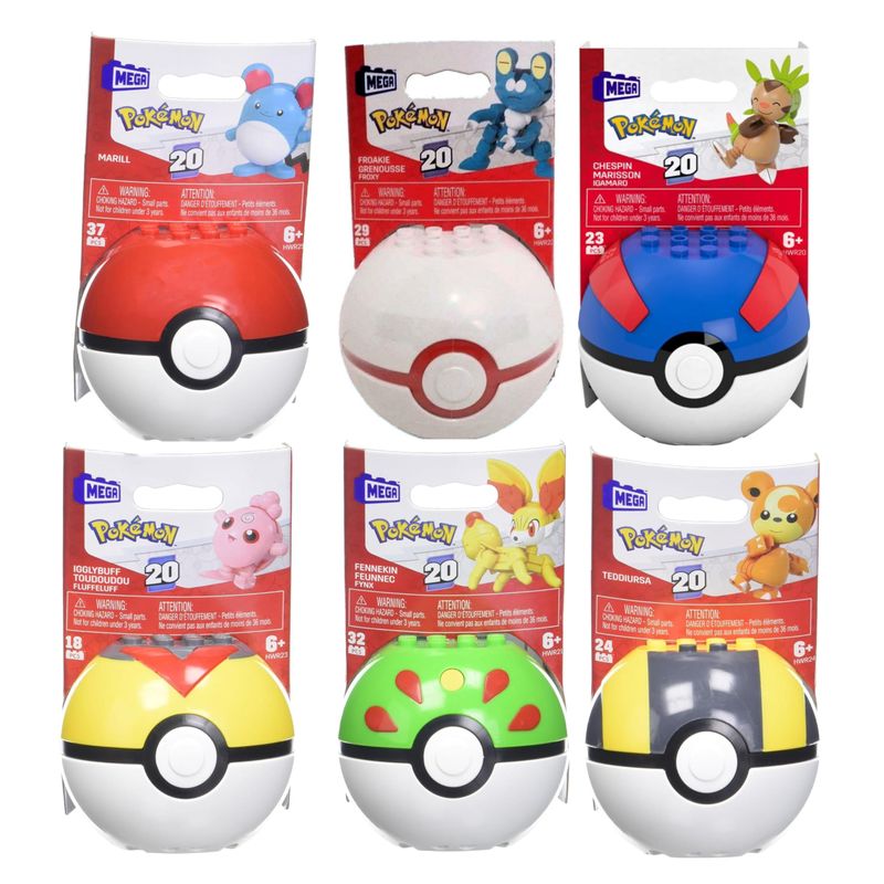 Mega Construx Pokemon Series 20 Pokeball Collection Set, 6 Buildable ...