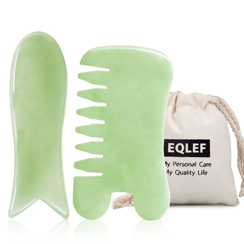 EQLEF Jade Gua Sha Scraping Massage Tool 2 Pcs Natural Jade guasha ...