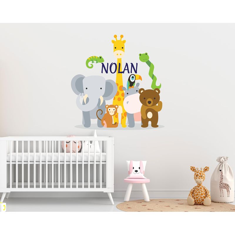 Custom Name Jungle Animals Wall Decal - Baby Safari Zoo Animals Series ...