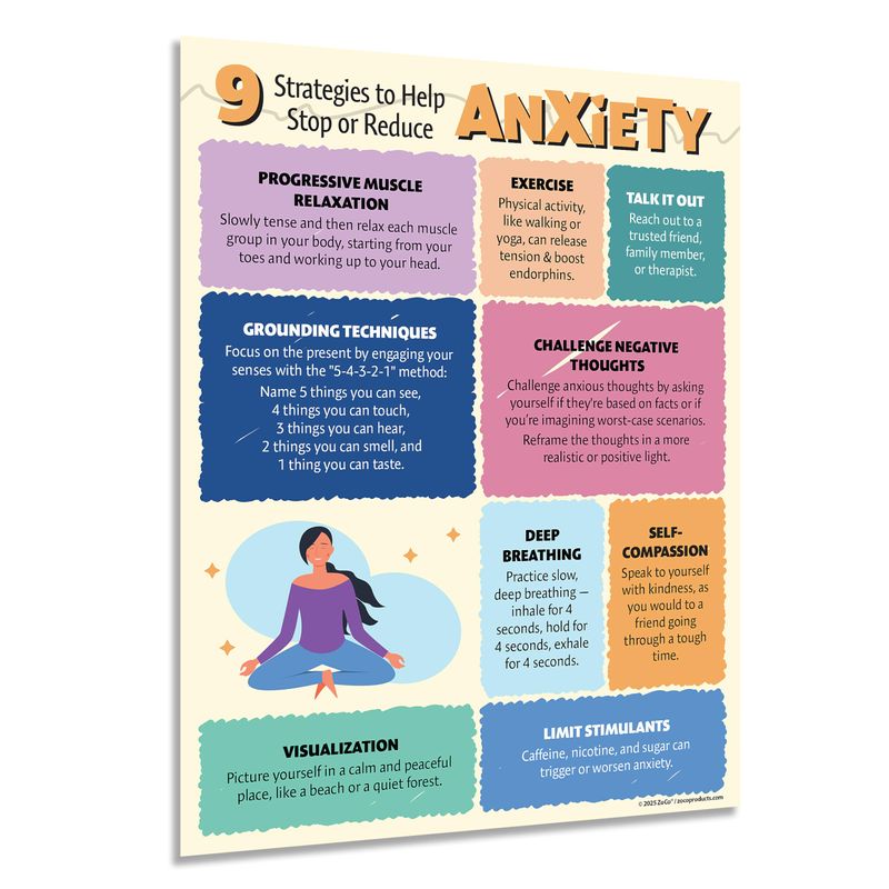 ZOCO – Anxiety Coping Strategies Poster – Laminated 17x22 – Mindfulness ...