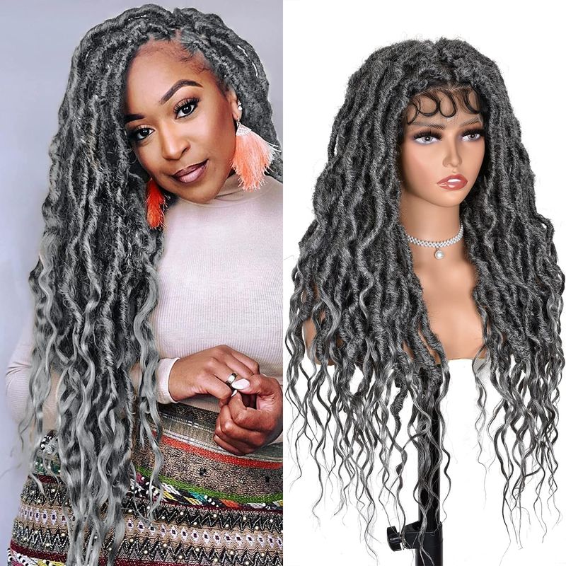 ANNISOUL Grey Faux Locs Wigs for Black Women Curly Goddess Faux Locs ...