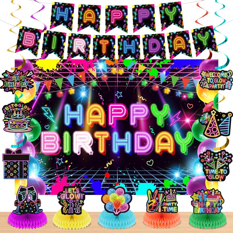 Glow Neon Birthday Party Decorations for Kids Teen Glow Party Supplies ...