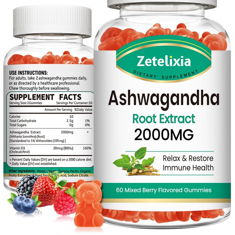 Zetelixia 2 Pack Ashwagandha Gummies, Extra Strength Vitamin D3 ...