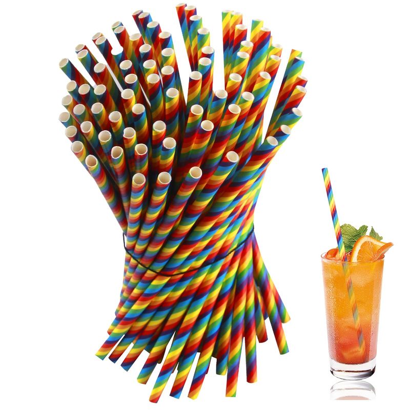 100Pcs Colorful Paper Straws, 7.7 Inch Rainbow Straws Recyclable ...