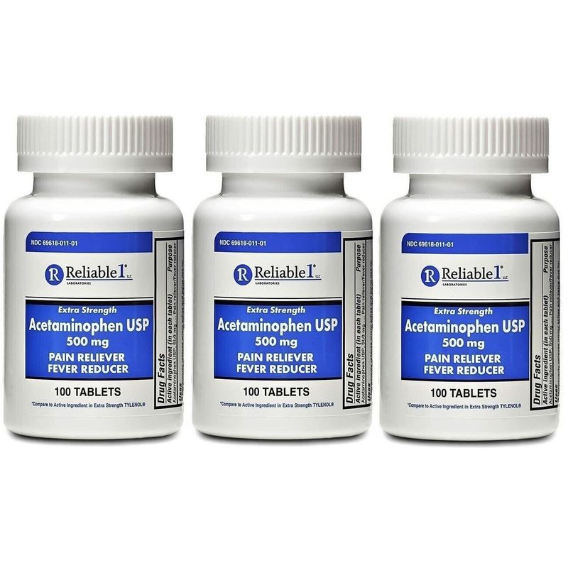 Reliable 1 Extra Strength Acetaminophen USP 500 mg 100 Tablets X 3 ...