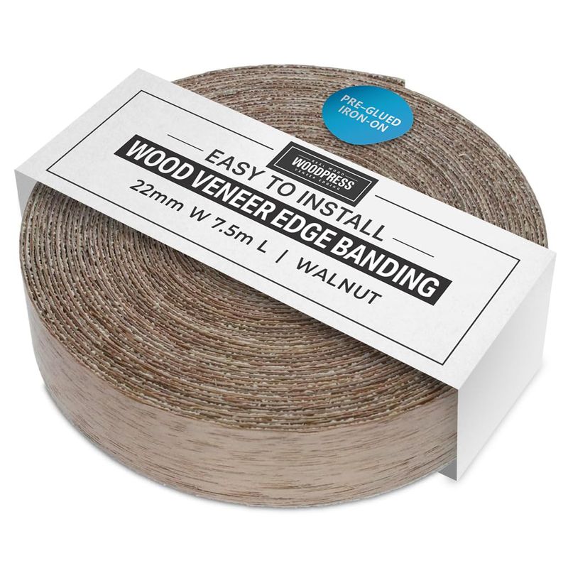 WoodPress® 22mm Real Walnut Iron-On Edging – 7.5m Roll – Pre-Glued Wood ...