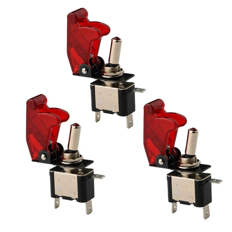 CESFONJER 3pcs Missile Switch DC 12V 20A Red Cover Rocker Toggle Switch ...