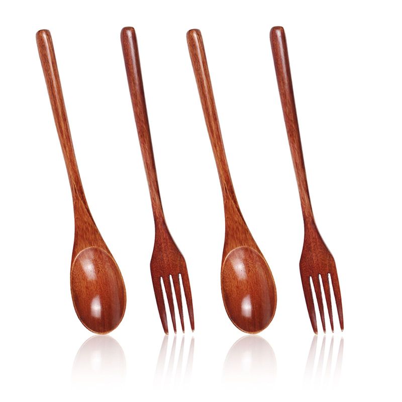 NIIIYTYB 4Pcs Wooden Spoon and Fork Set Wood Utensil Set Reusable ...