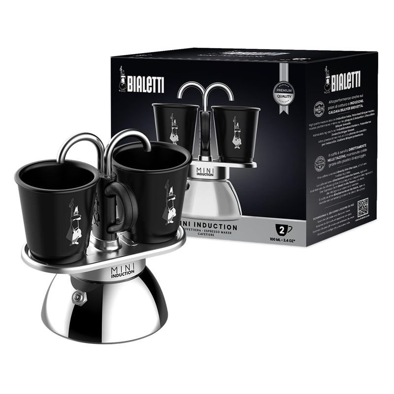 Bialetti Mini Express Induction Coffee Maker, Aluminium, Black, 2 Cups ...