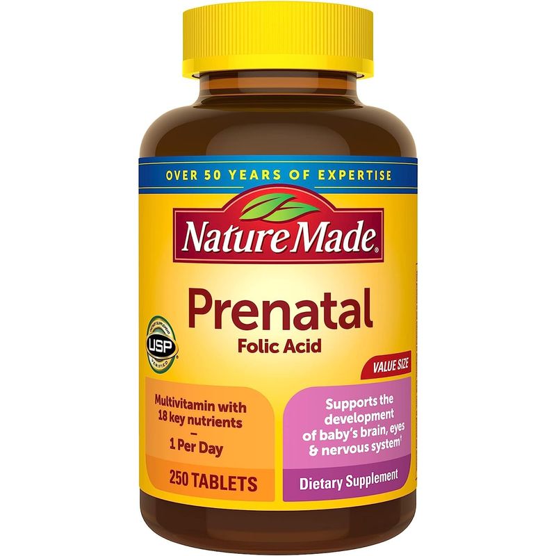 Nature Made Prenatal Multi, 250 Tablets, Folic Acid + 17 Prenatal ...