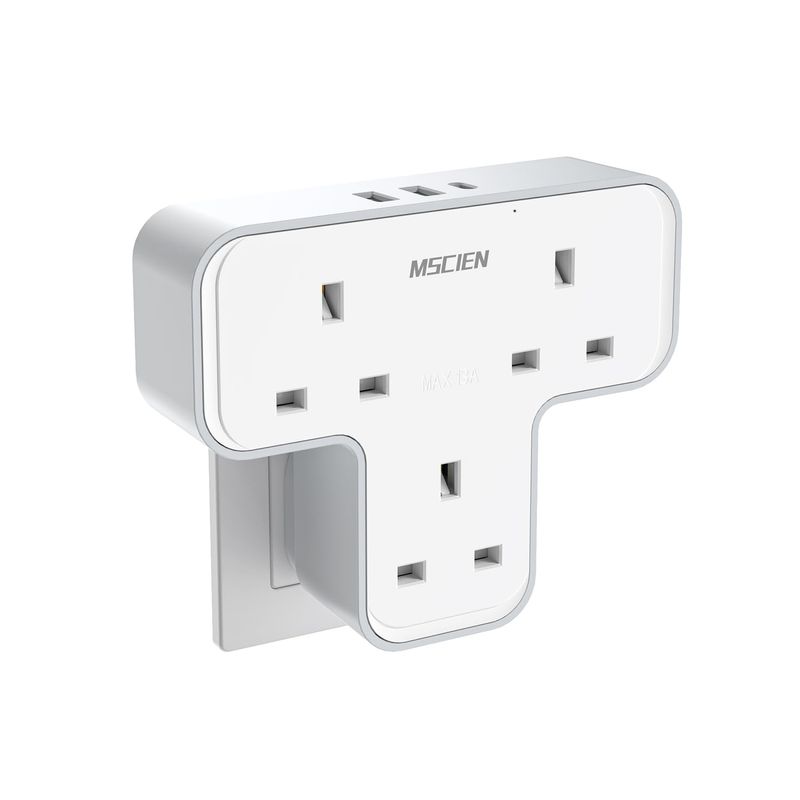 Plug Extension Socket,Mscien Plug Adapter 3 Way with 3 USB(1 Type-C ...