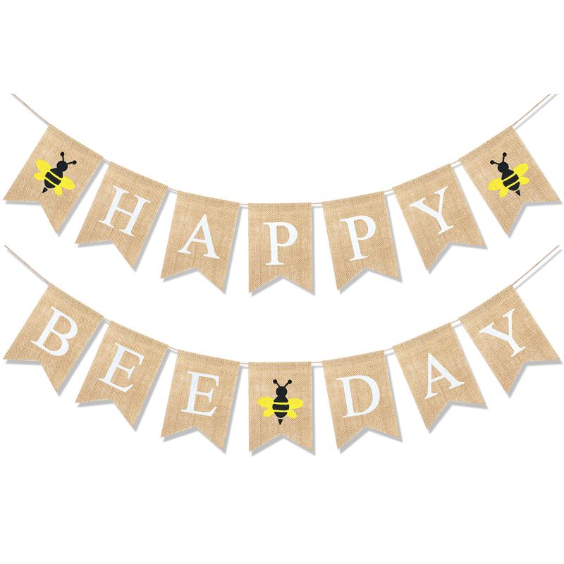 Uniwish Happy Bee Day Burlap Banner Bumblebee Themed Baby Shower ...