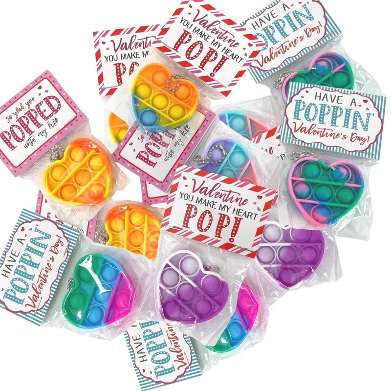 Heart Pop It Valentines | 10 Pack Heart Shaped Pop-It Fidget Toy ...