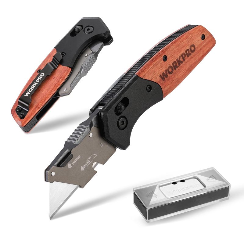 WORKPRO Folding Utility Knife, Razor Blade Knife with Axis Lock, Quick ...