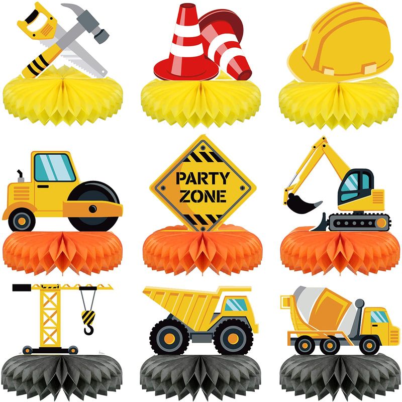 9 Pieces Construction Party Centerpieces Honeycomb Car Construction ...