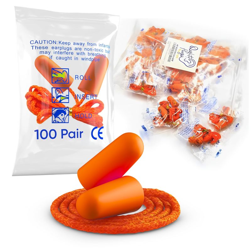 Foam Corded Ear Plugs 100 Pair - 32dB Noise Cancelling Shooting Hearing ...