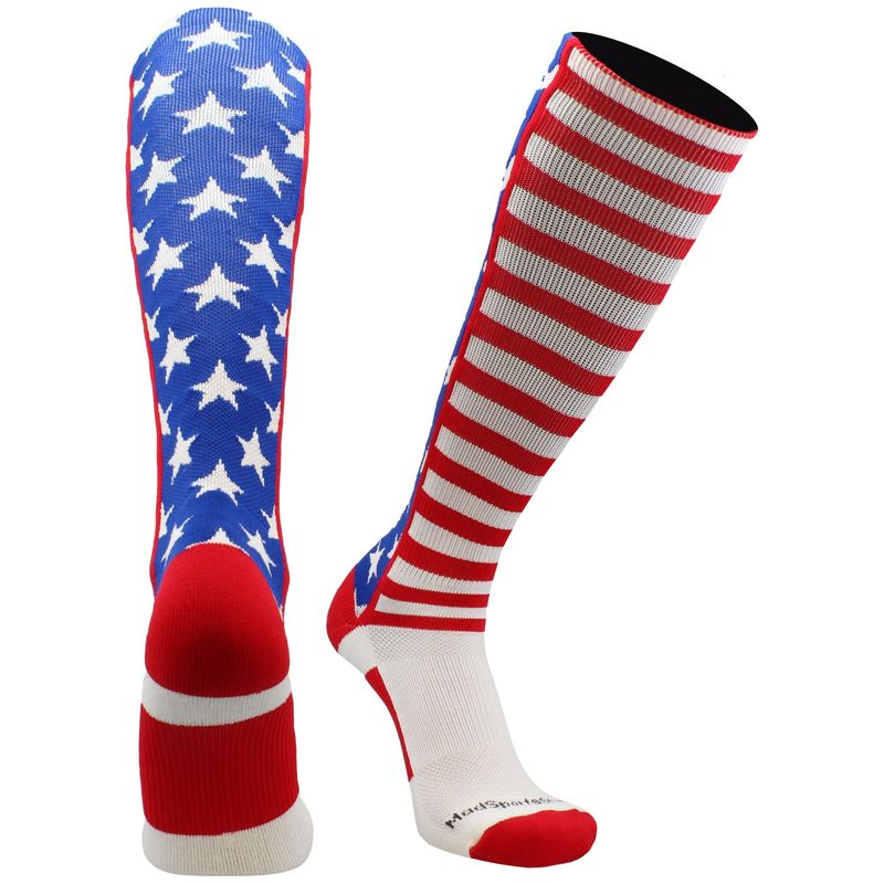 USA American Flag Stars and Stripes Over the Calf Socks (Royal/Red ...